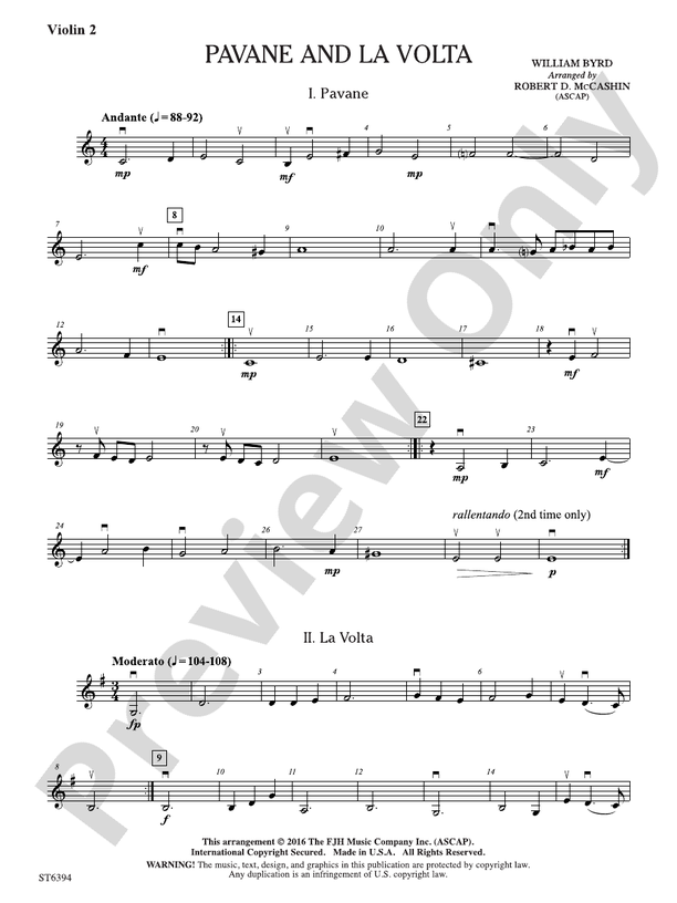 Pavane and La Volta: Violin 2: Violin 2 Part: William Byrd - Digital ...