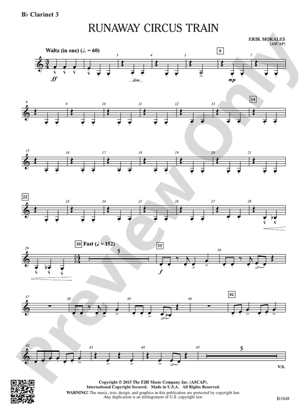 Runaway Circus Train: B-flat Clarinet 3: B-flat Clarinet 3 Part: Erik ...