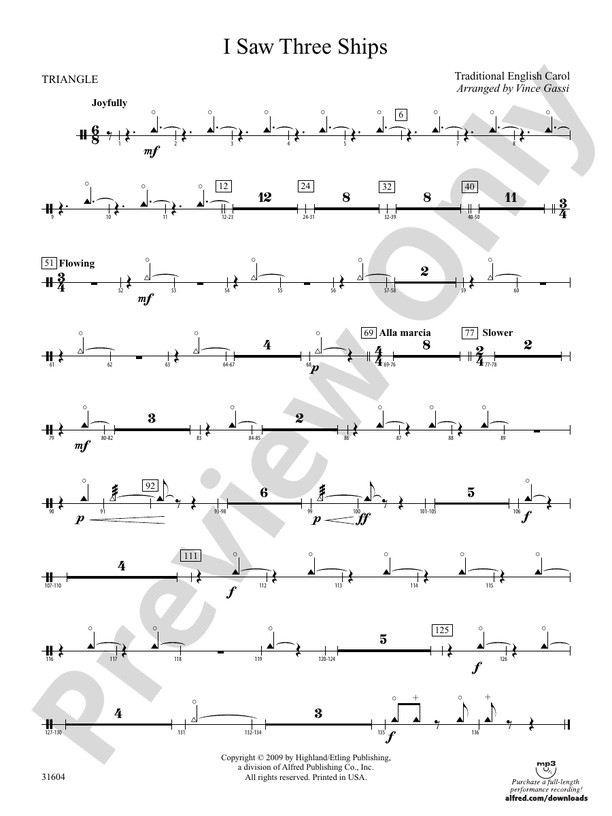 I Saw Three Ships: Triangle: Triangle Part - Digital Sheet Music Download