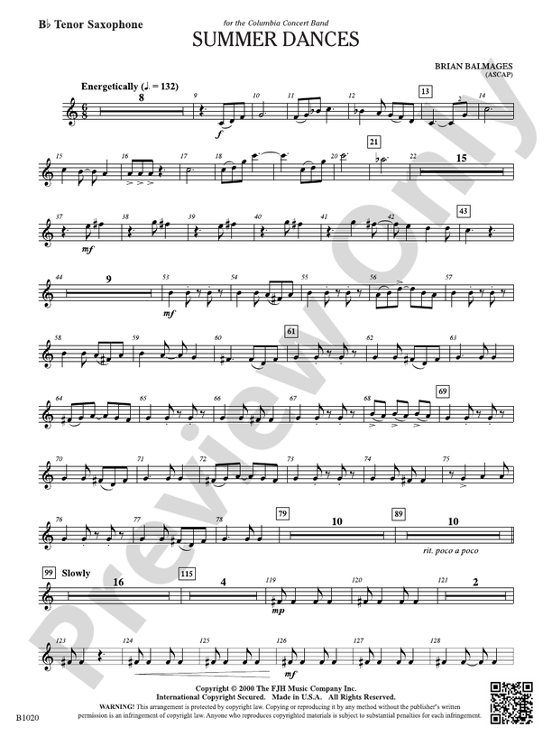 Summer Dances: B-flat Tenor Saxophone: B-flat Tenor Saxophone Part: Brian Balmages - Digital ...