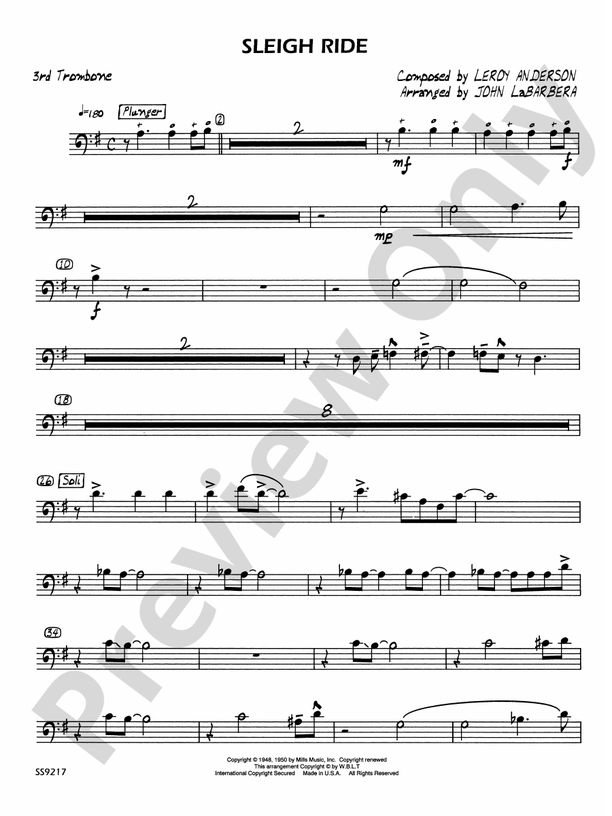 Sleigh Ride: 3rd Trombone: 3rd Trombone Part - Digital Sheet Music Download