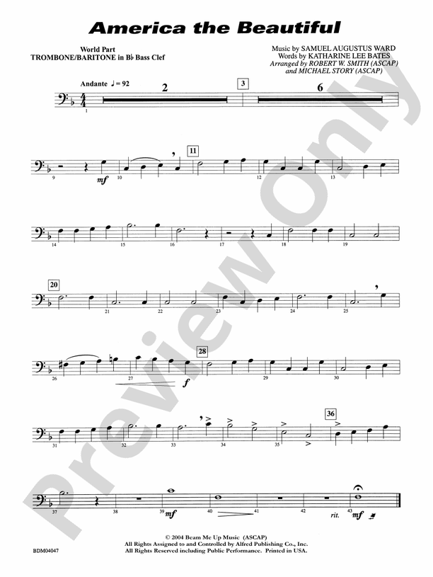 America, the Beautiful: WP 1st B-flat Trombone B.C.: WP 1st B-flat ...