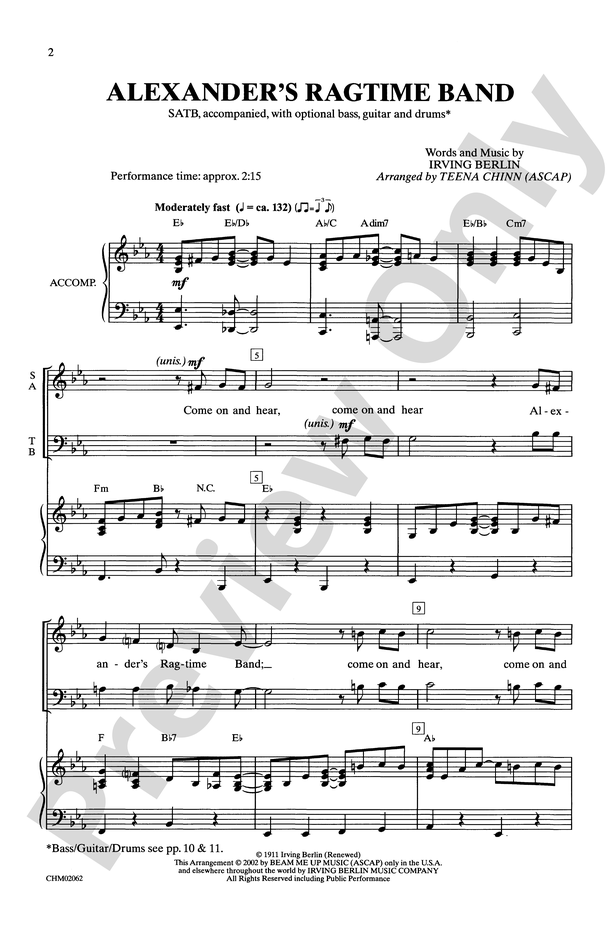 Alexander's Ragtime Band: SATB Choral Octavo: Irving Berlin - Digital ...