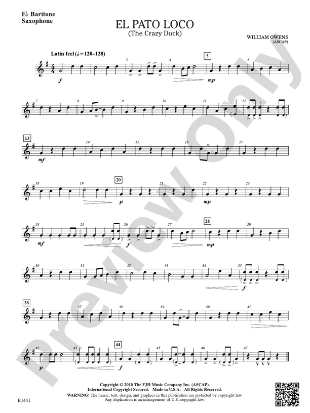 El Pato Loco (The Crazy Duck): E-flat Baritone Saxophone: E-flat ...