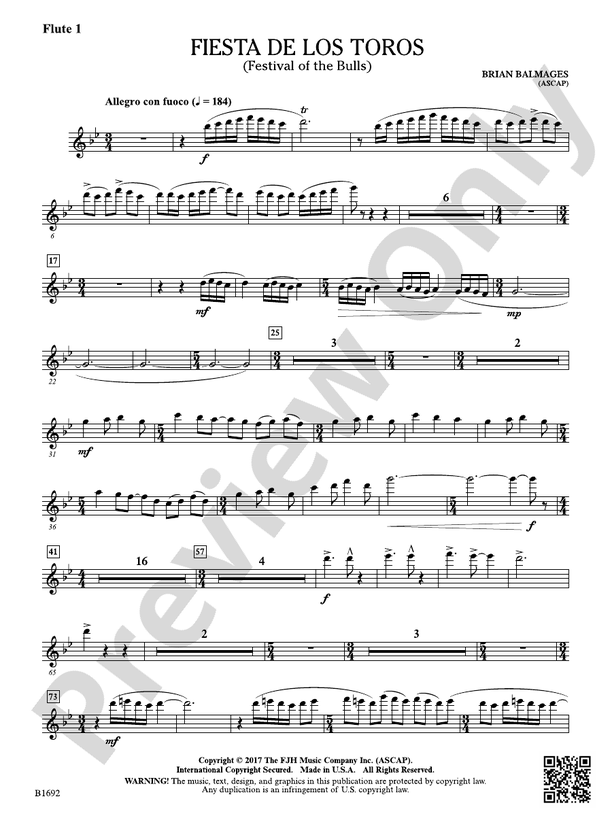 Fiesta de los Toros: Flute 1: Flute 1 Part: Brian Balmages - Digital ...