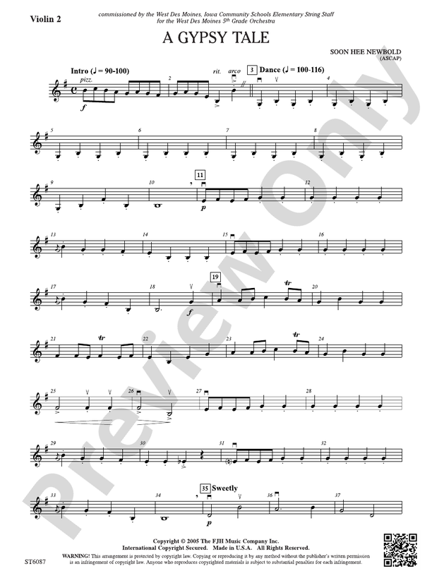 A Gypsy Tale: Violin 2: Violin 2 Part: Soon Hee Newbold - Digital Sheet Music Download