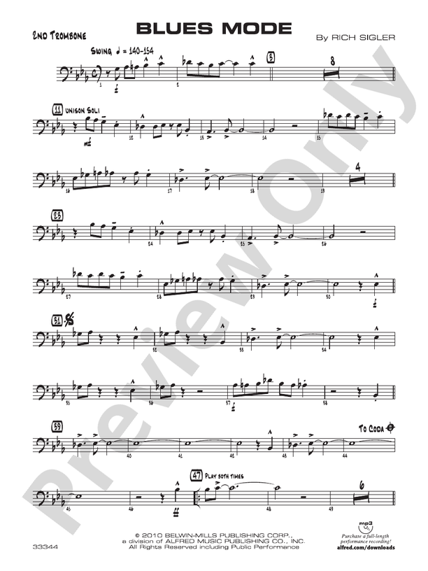 Blues Mode: 2nd Trombone: 2nd Trombone Part - Digital Sheet Music Download