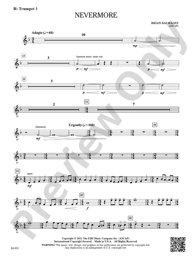 Nevermore: B-flat Trumpet 1: B-flat Trumpet 1 Part: Brian Balmages ...