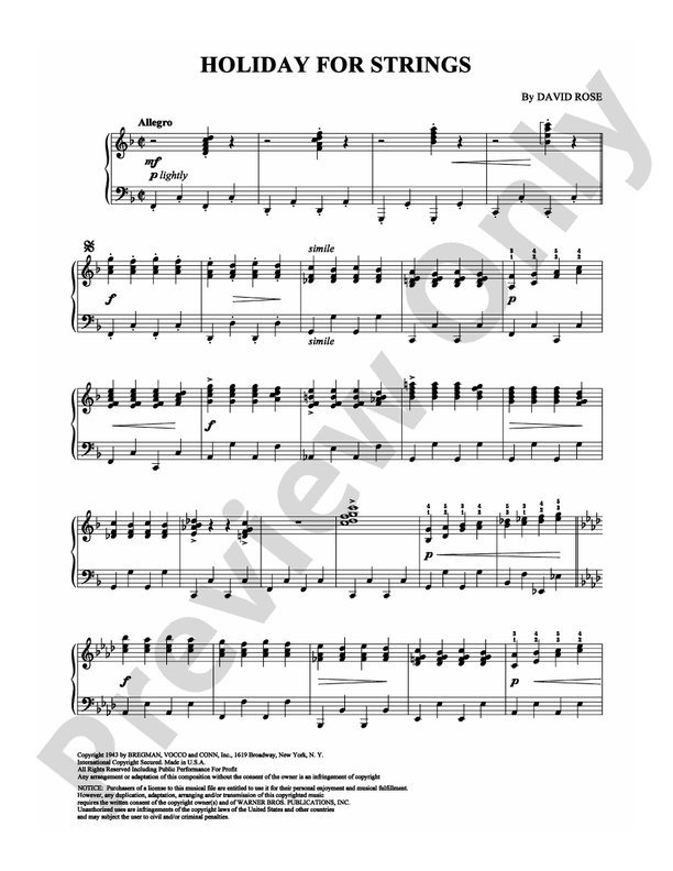Holiday for Strings: Piano: David Rose - Digital Sheet Music Download