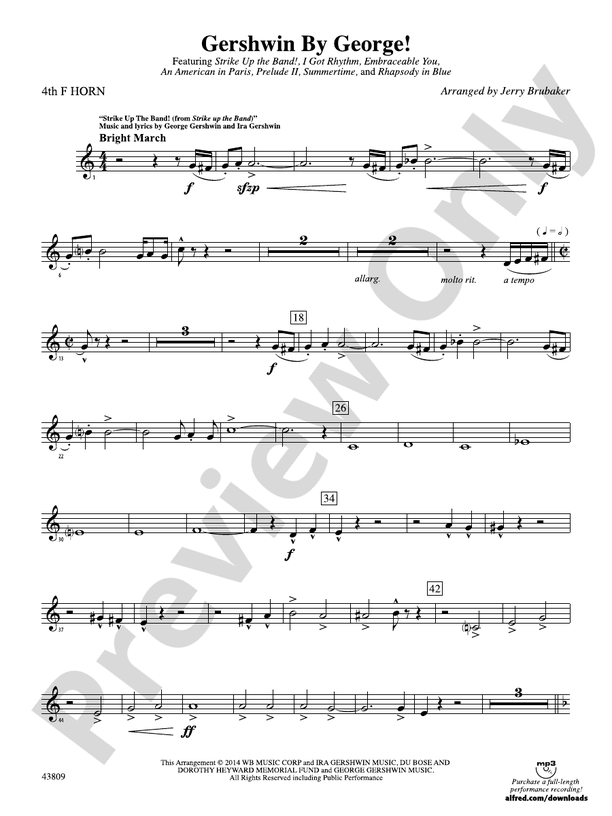 Gershwin by George!: 4th F Horn: 4th F Horn Part - Digital Sheet Music Download
