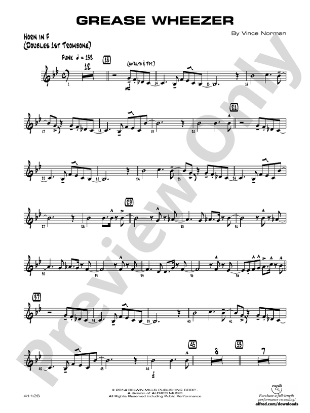 Grease Wheezer: 1st F Horn: 1st F Horn Part - Digital Sheet Music Download