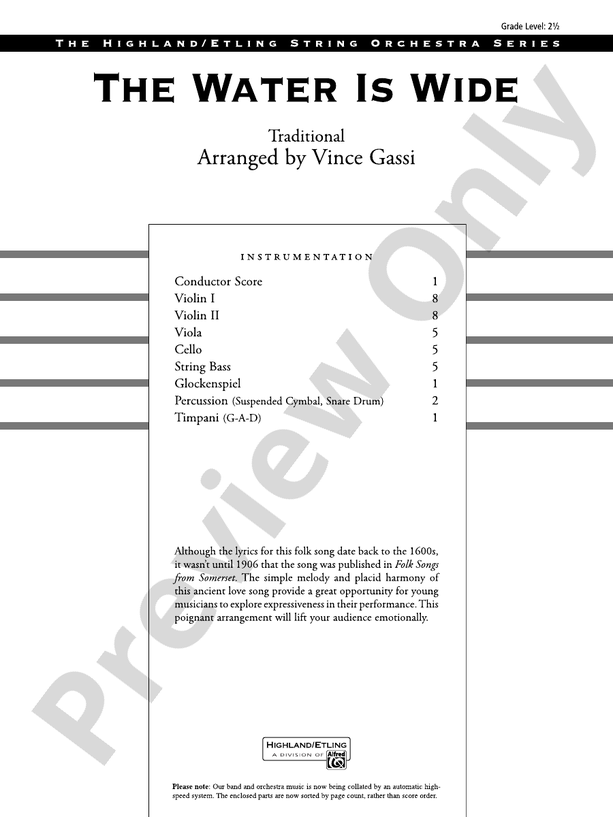 The Water Is Wide: Score: String Orchestra Score - Digital Sheet Music ...