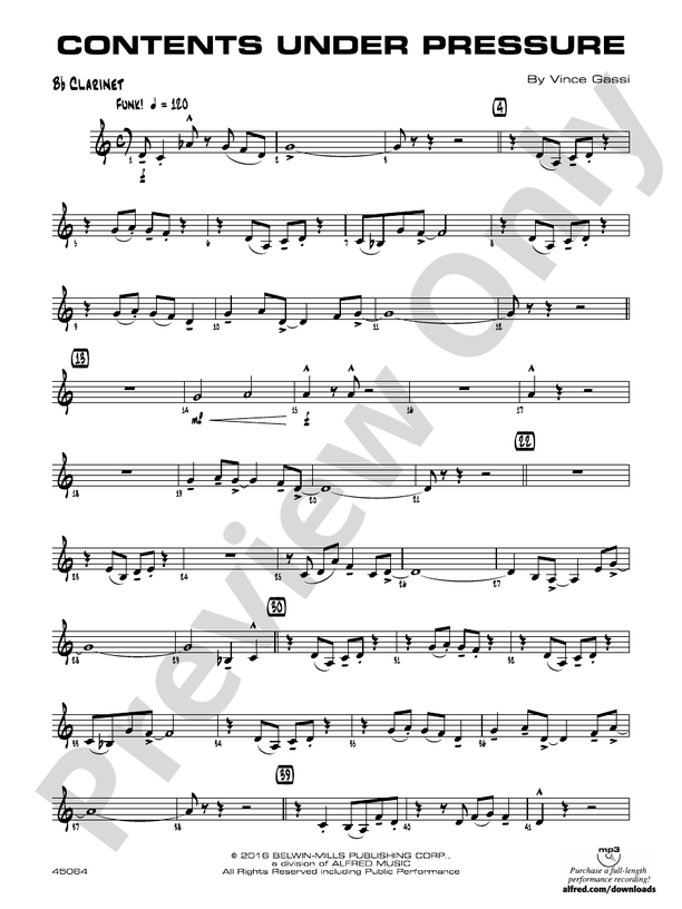 Contents Under Pressure: 1st B-flat Clarinet: 1st B-flat Clarinet Part - Digital Sheet Music ...