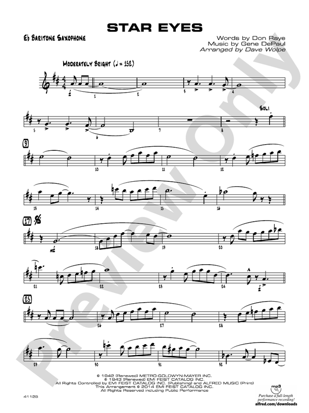 Star Eyes: E-flat Baritone Saxophone: E-flat Baritone Saxophone Part - Digital Sheet Music Download