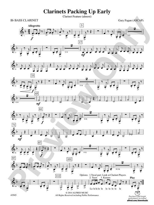 Clarinets Packing Up Early: B-flat Bass Clarinet: B-flat Bass Clarinet Part - Digital Sheet ...