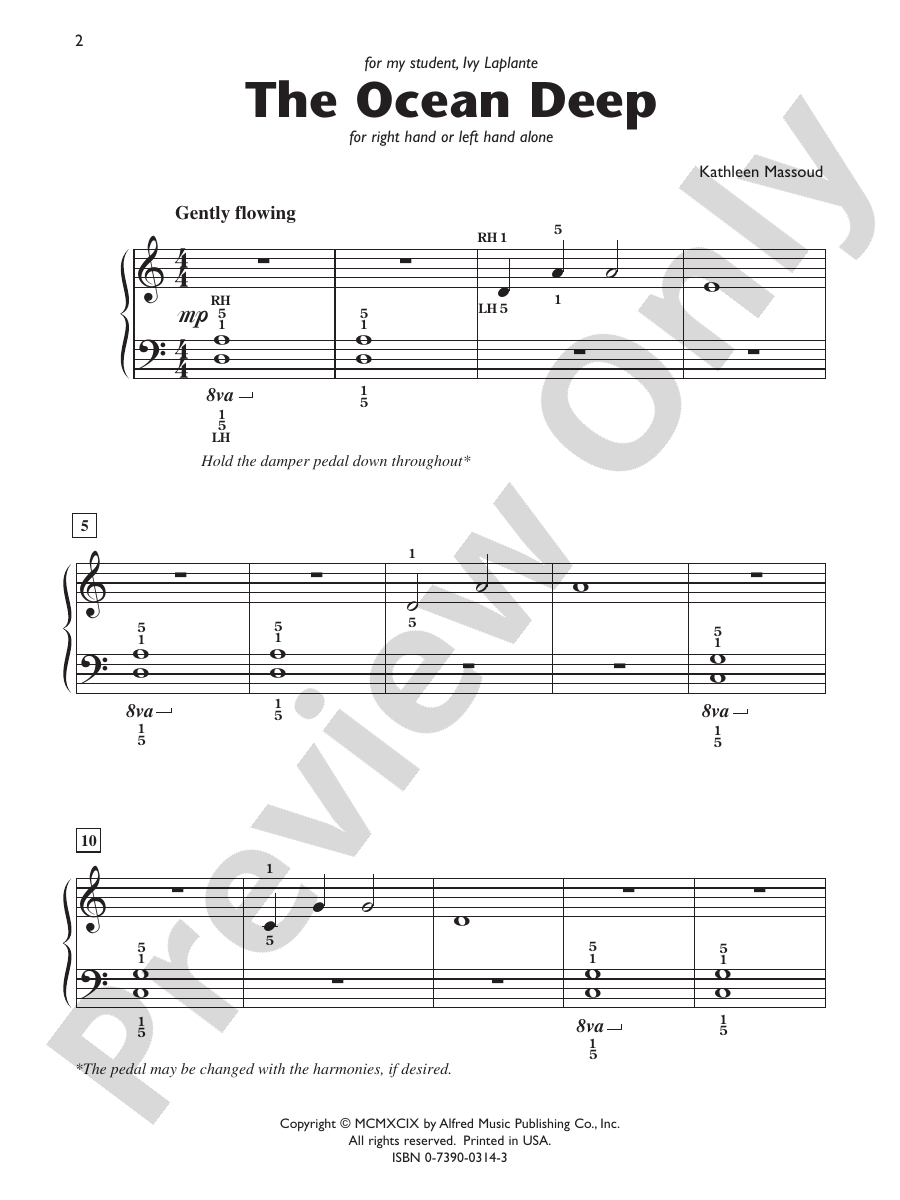 The Ocean Deep (for right hand or left hand alone) - Piano Solo: Piano ...