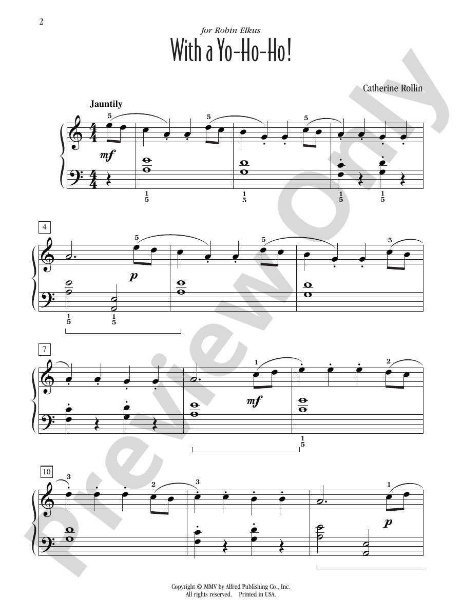 With a Yo-Ho-Ho! - Piano Solo: Piano: Catherine Rollin - Digital Sheet ...