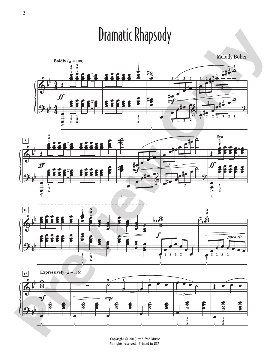 Dramatic Rhapsody - Piano Solo: Piano: Melody Bober - Digital Sheet Music Download