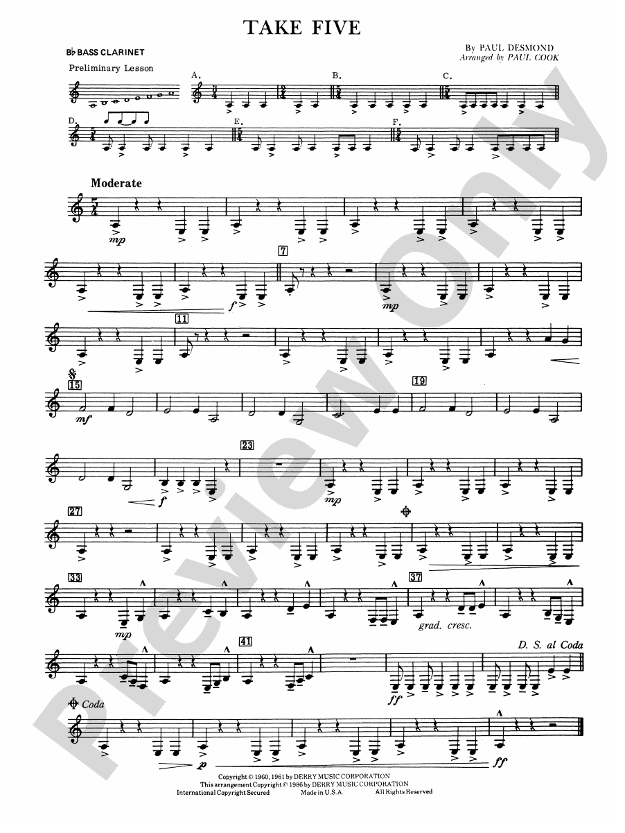 Take Five: B-flat Bass Clarinet: B-flat Bass Clarinet Part - Digital ...