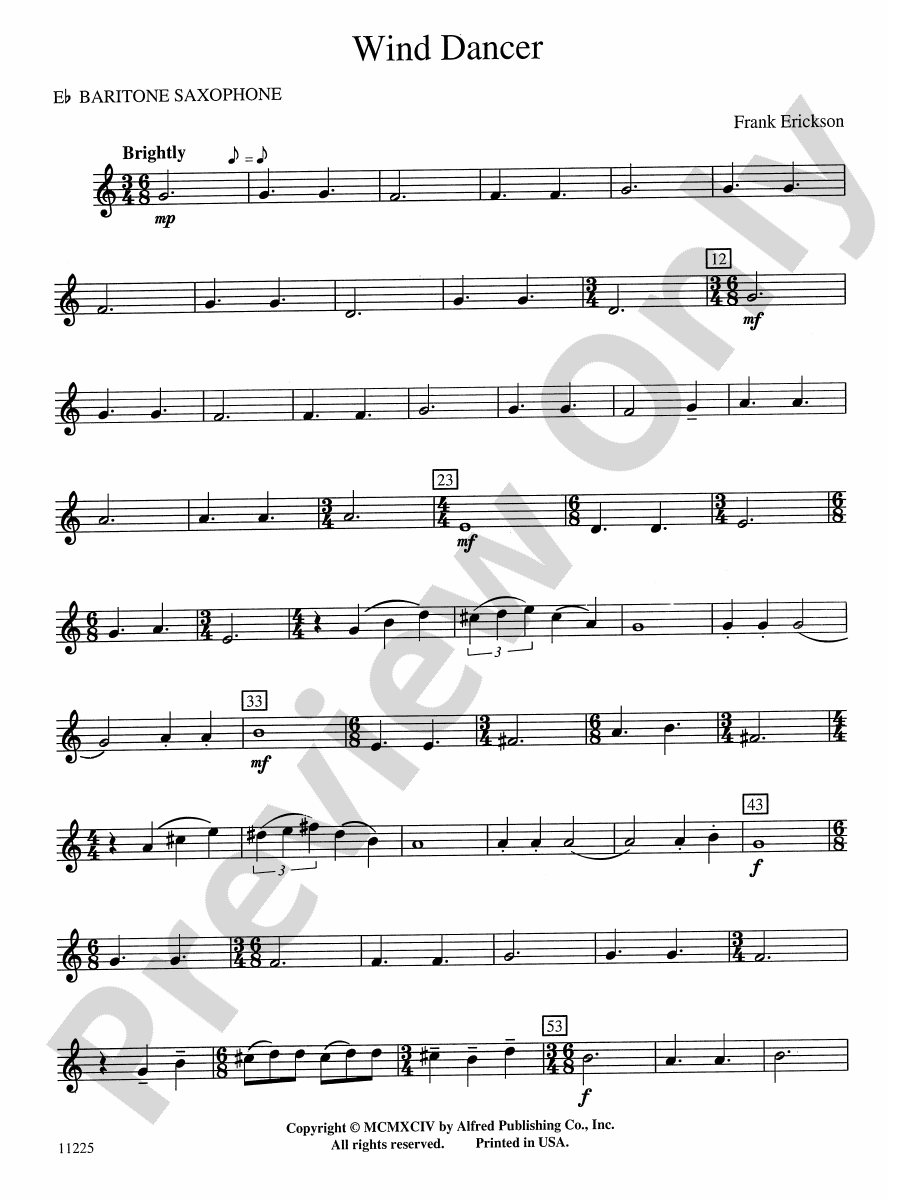Wind Dancer: E-flat Baritone Saxophone: E-flat Baritone Saxophone Part - Digital Sheet Music ...