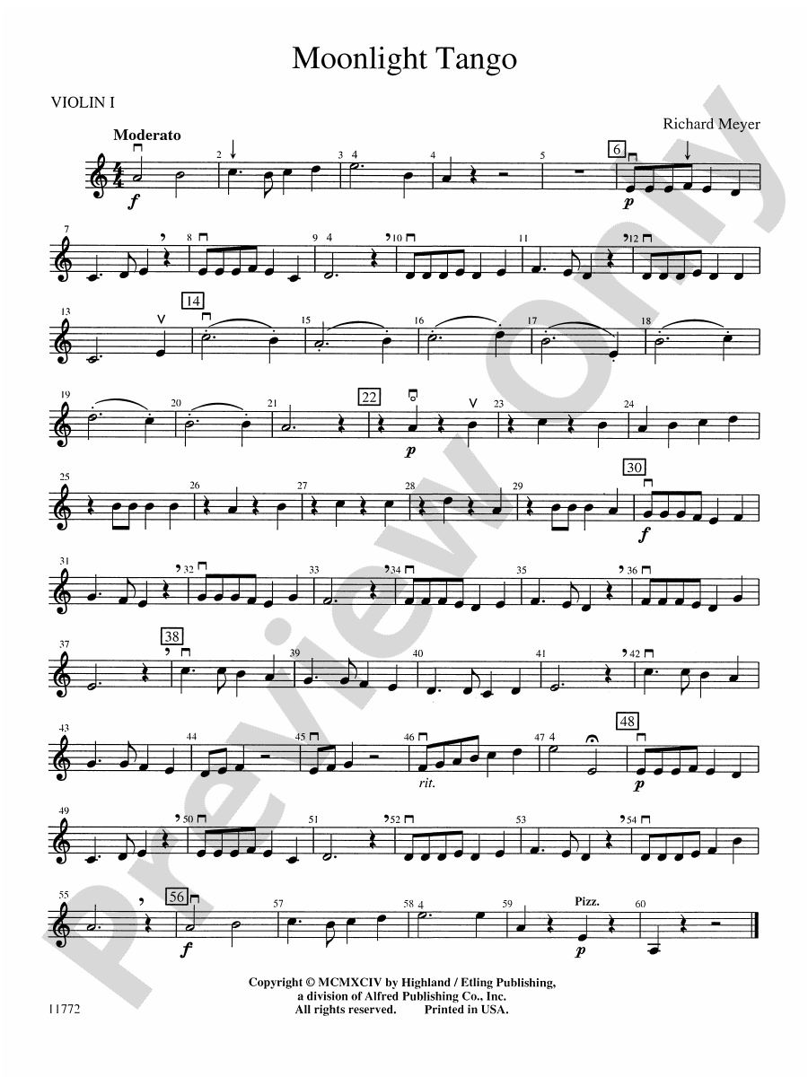 Moonlight Tango: 1st Violin: 1st Violin Part - Digital Sheet Music Download