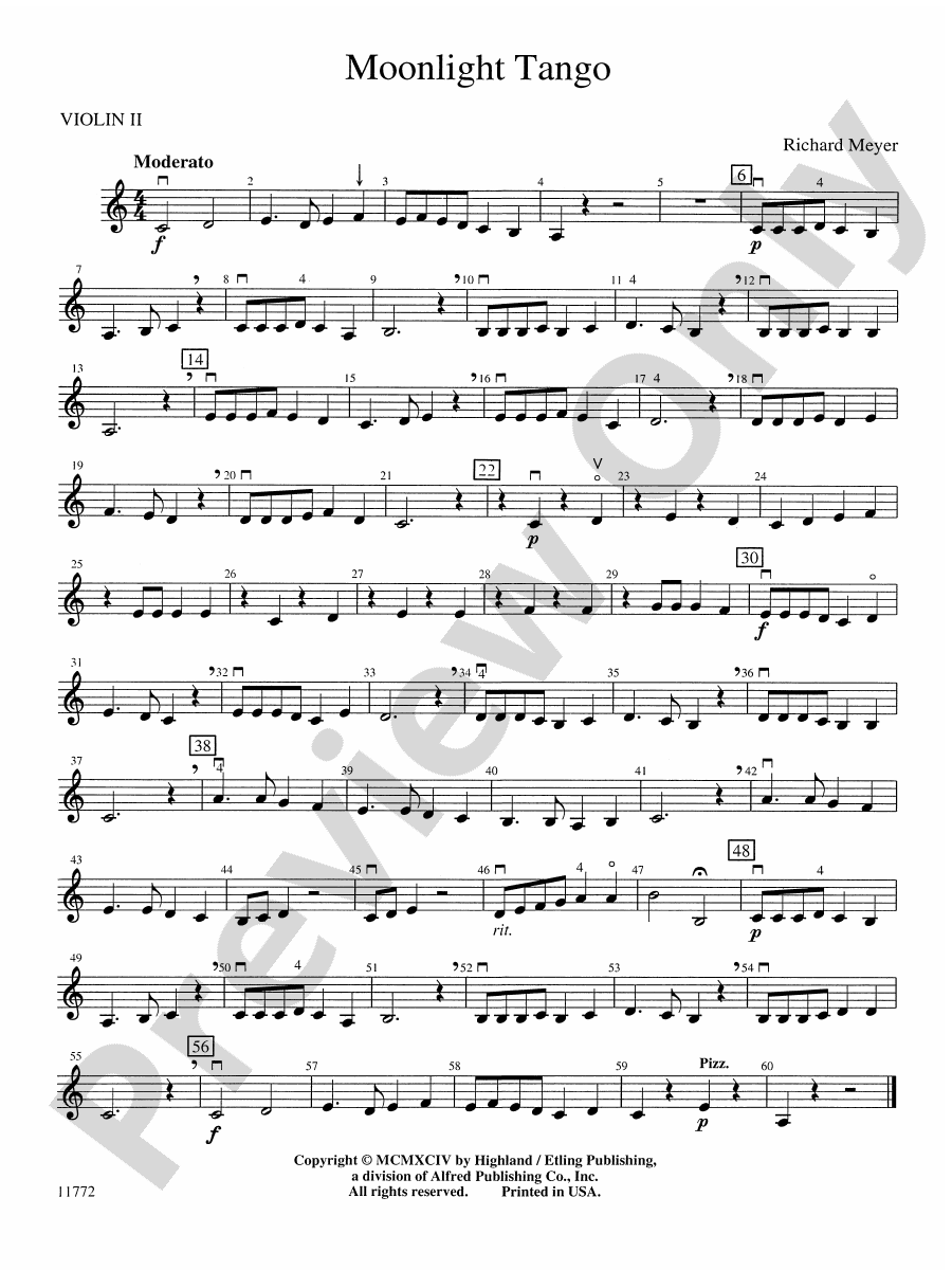 Moonlight Tango: 2nd Violin: 2nd Violin Part - Digital Sheet Music Download