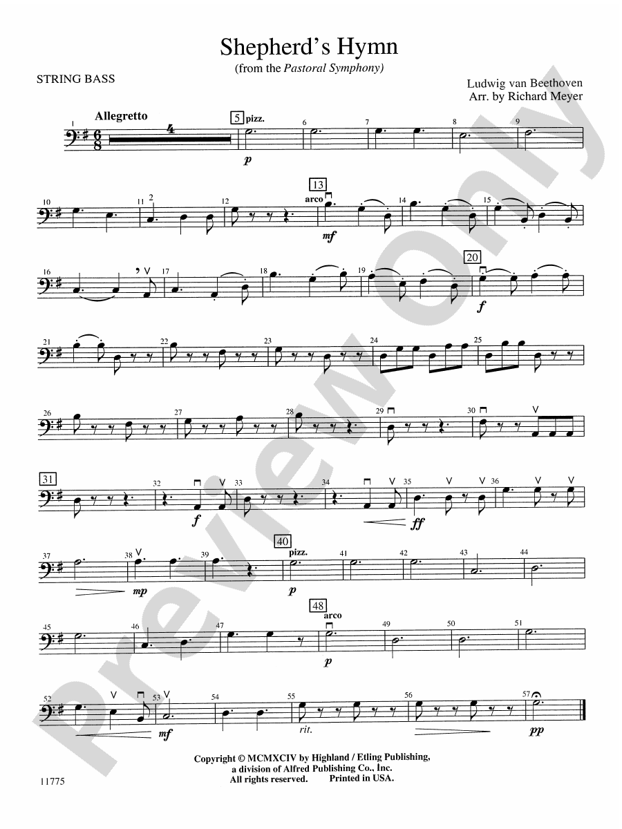 Shepherd's Hymn: String Bass: String Bass Part - Digital Sheet Music Download