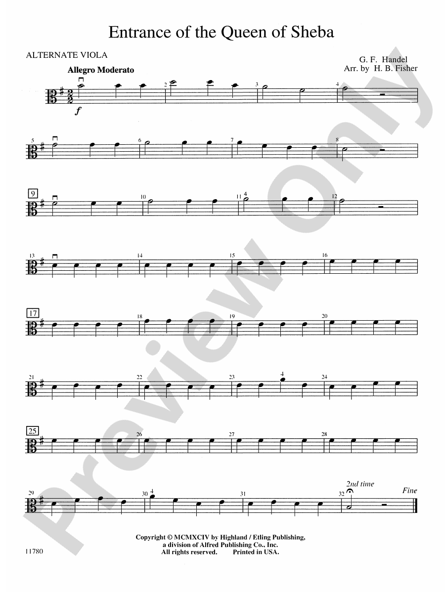 Entrance of the Queen of Sheba: Alternate Viola: Alternate Viola Part ...