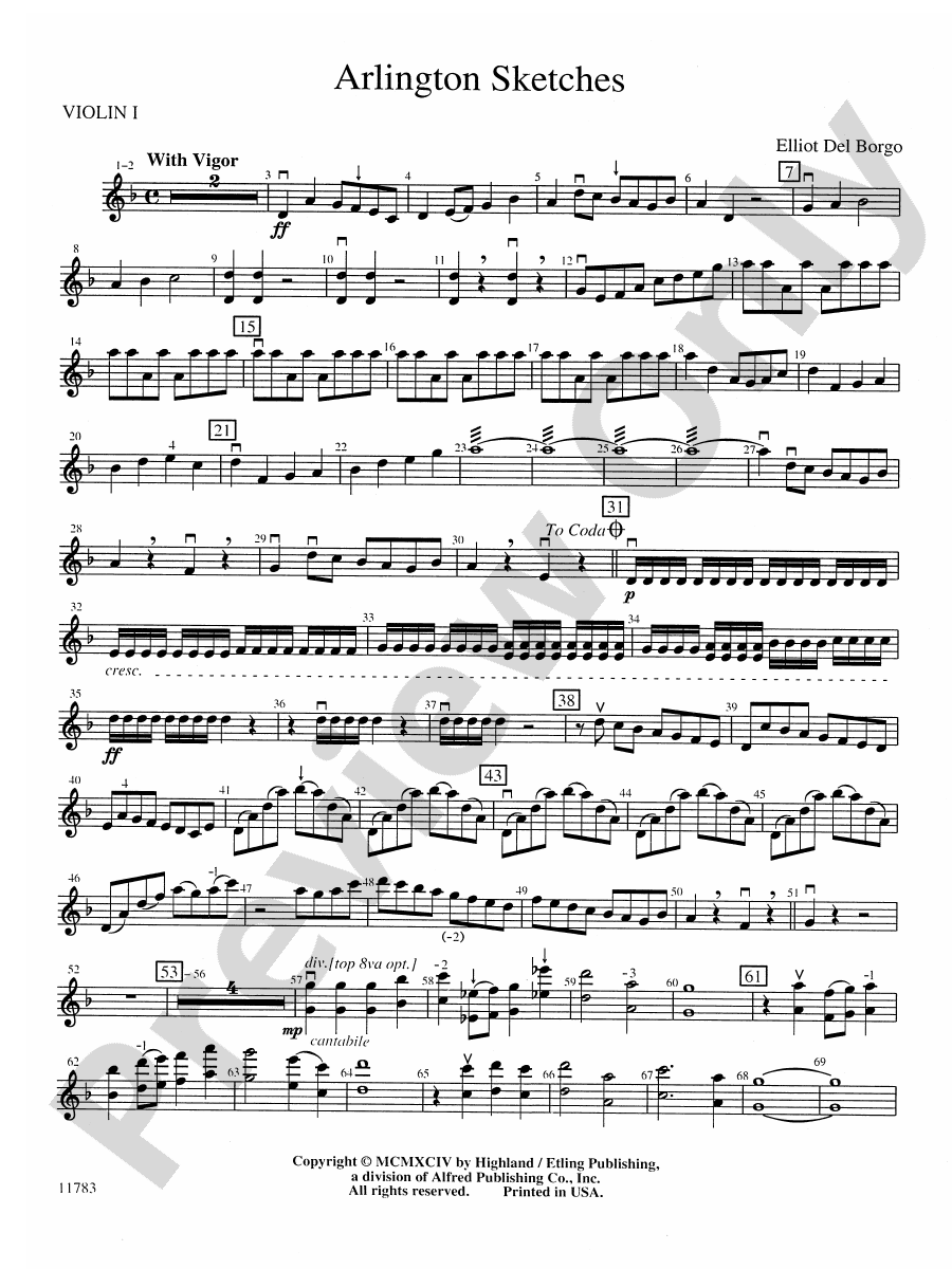 Arlington Sketches: 1st Violin: 1st Violin Part - Digital Sheet Music Download