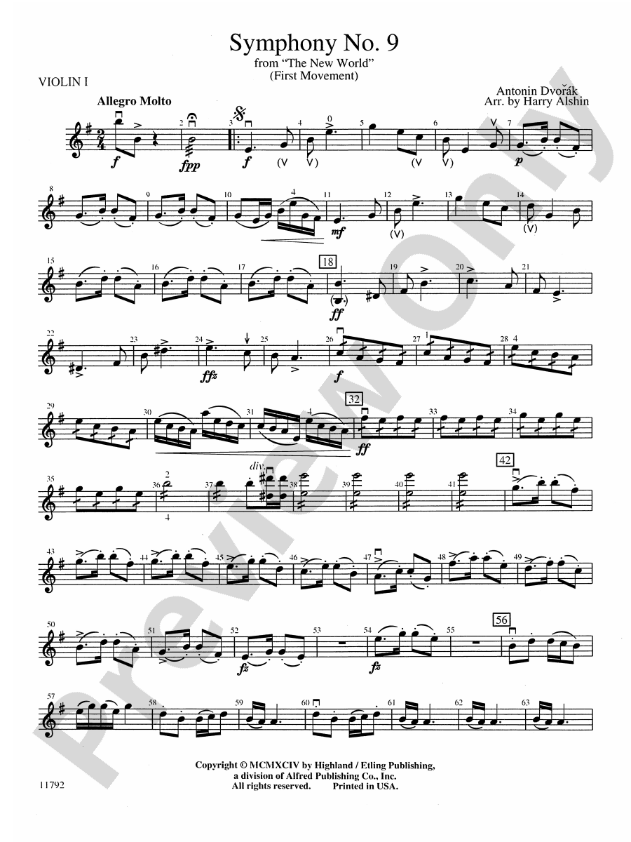 New World Symphony: 1st Violin: 1st Violin Part - Digital Sheet Music ...