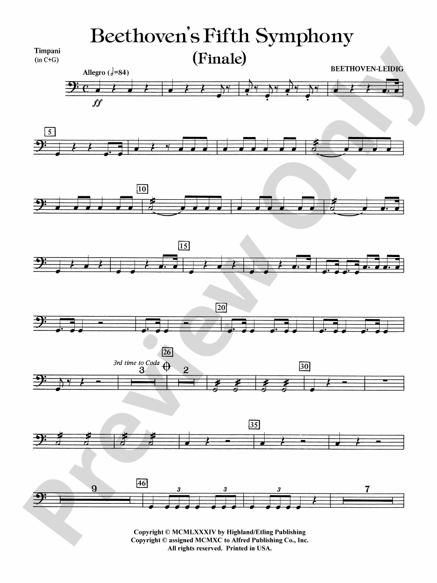 Beethoven's 5th Symphony, Finale: Timpani: Timpani Part - Digital Sheet ...