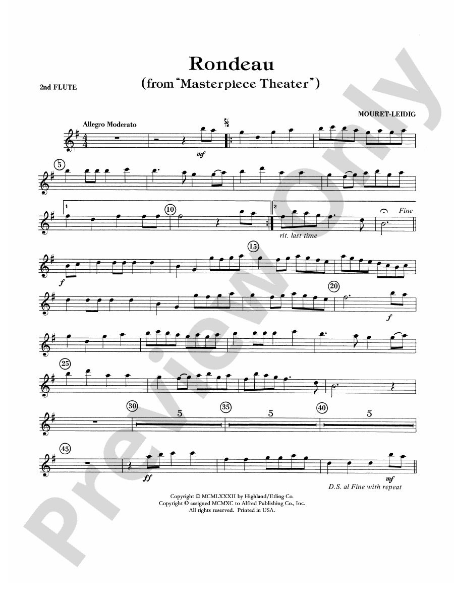 Rondeau (Theme from Masterpiece Theatre): 2nd Flute: 2nd Flute Part - Digital Sheet Music Download