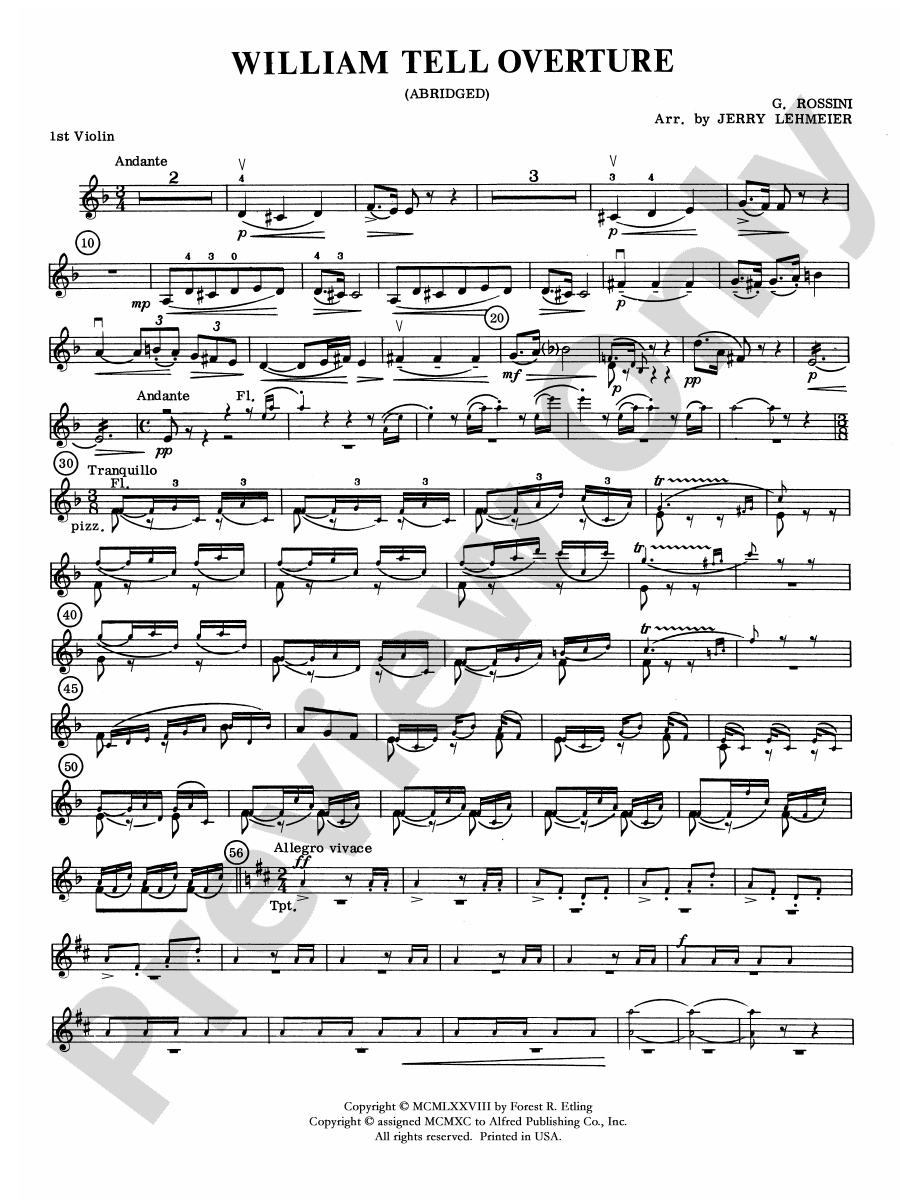 William Tell Overture: 1st Violin: 1st Violin Part - Digital Sheet ...