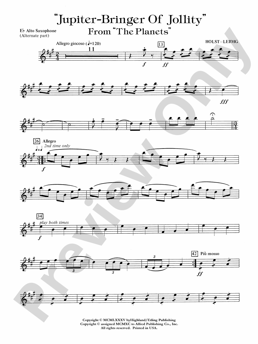 Jupiter (Bringer of Jollity): E-flat Alto Saxophone: E-flat Alto ...