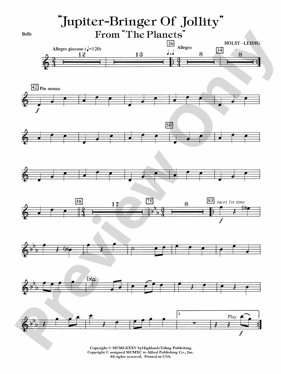 Jupiter (Bringer of Jollity): Bells: Bells Part - Digital Sheet Music ...