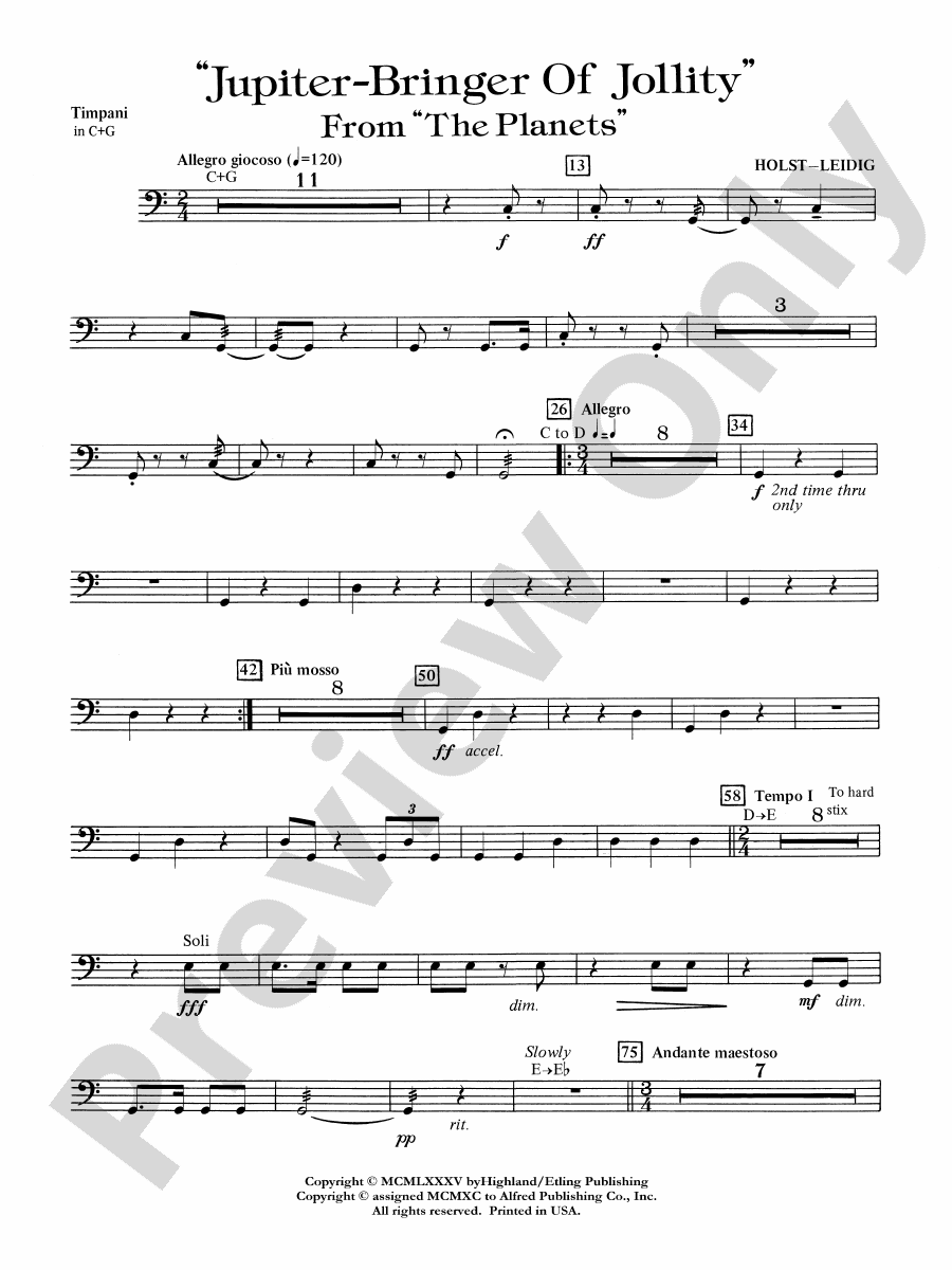 Jupiter (Bringer of Jollity): Timpani: Timpani Part - Digital Sheet ...