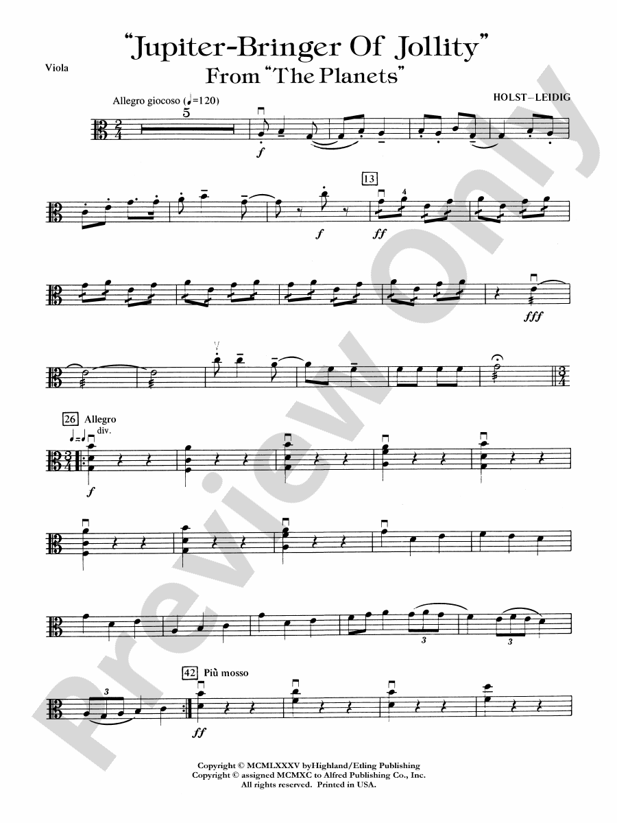 Jupiter (Bringer of Jollity): Viola: Viola Part - Digital Sheet Music ...