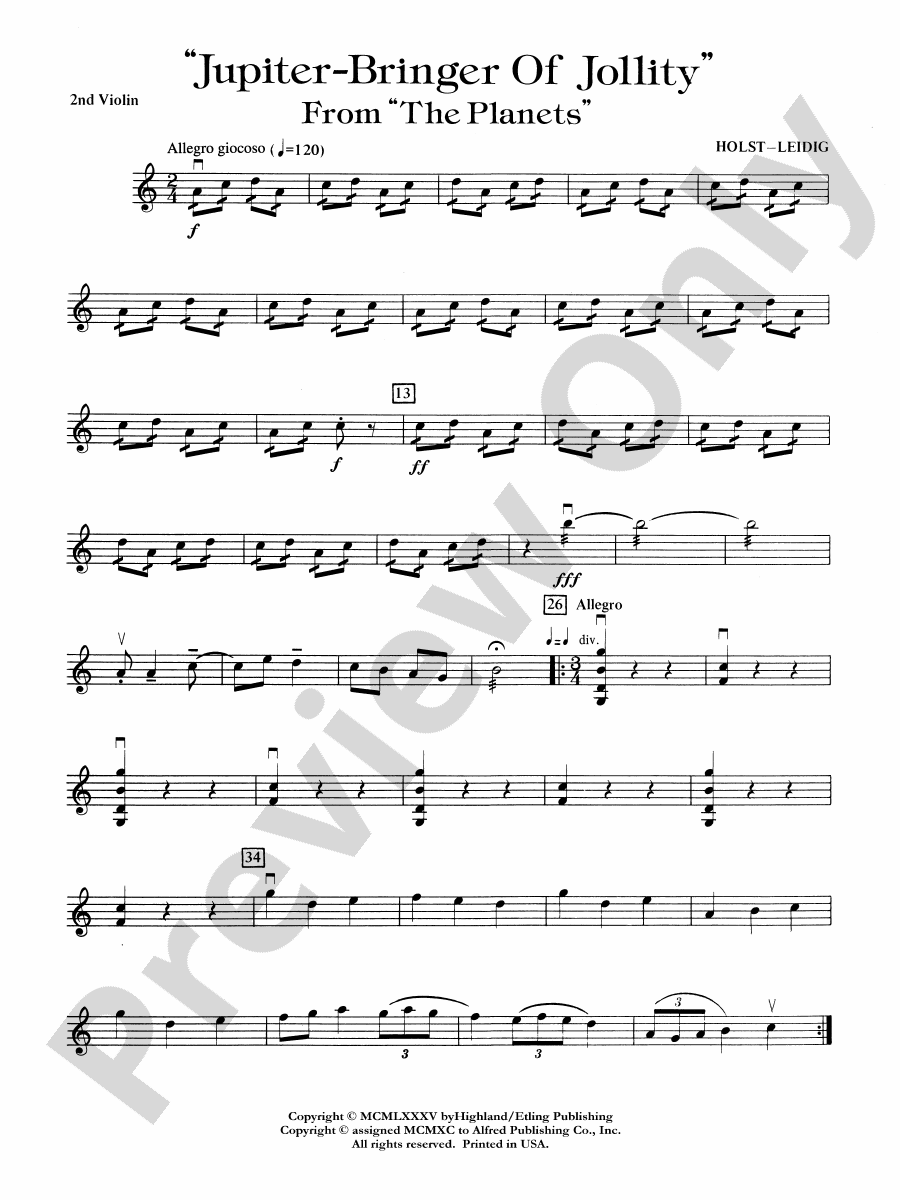 Jupiter (Bringer of Jollity): 2nd Violin: 2nd Violin Part - Digital ...