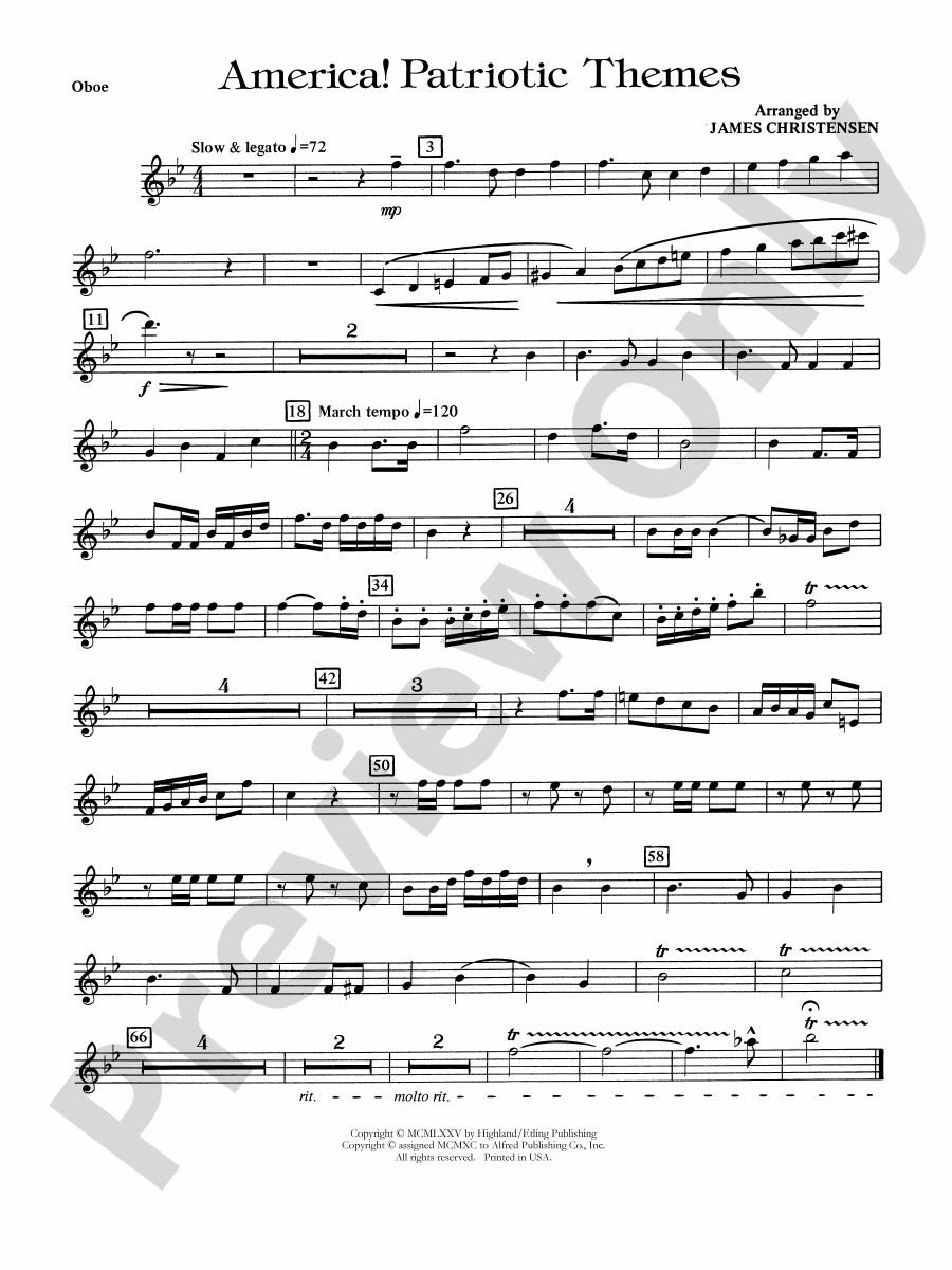America! Patriotic Themes (as played at Disney World): Oboe: Oboe Part ...