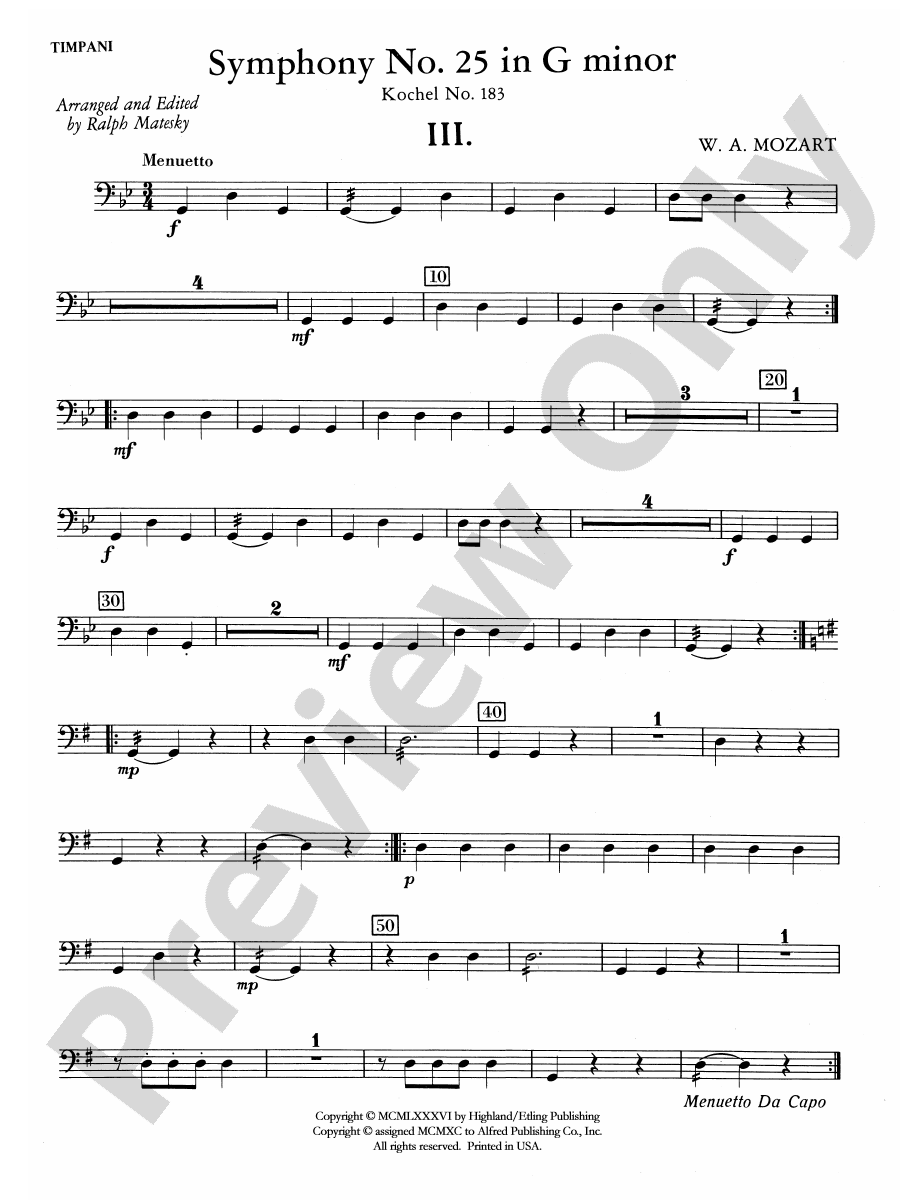 Mozart's Symphony No. 25 in G Minor, 3rd & 4th Movements: Timpani ...