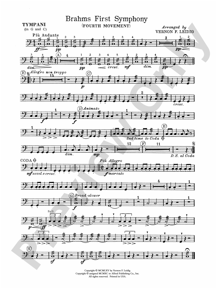 Brahms's 1st Symphony, 4th Movement: Timpani: Timpani Part - Digital Sheet Music Download