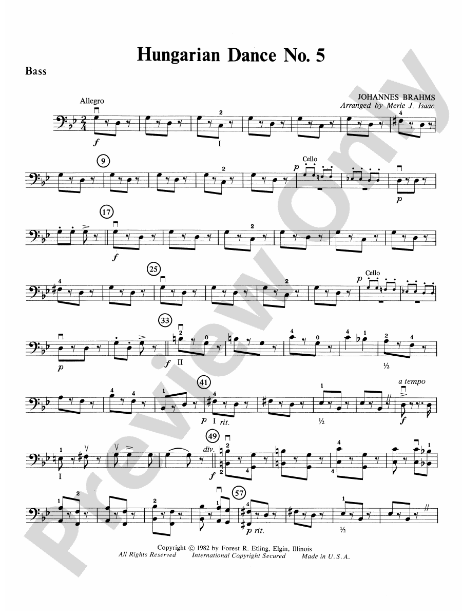 Hungarian Dance No. 5: String Bass: String Bass Part - Digital Sheet ...