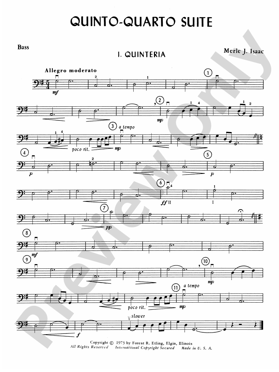 Quinto-Quarto Suite: String Bass: String Bass Part - Digital Sheet ...