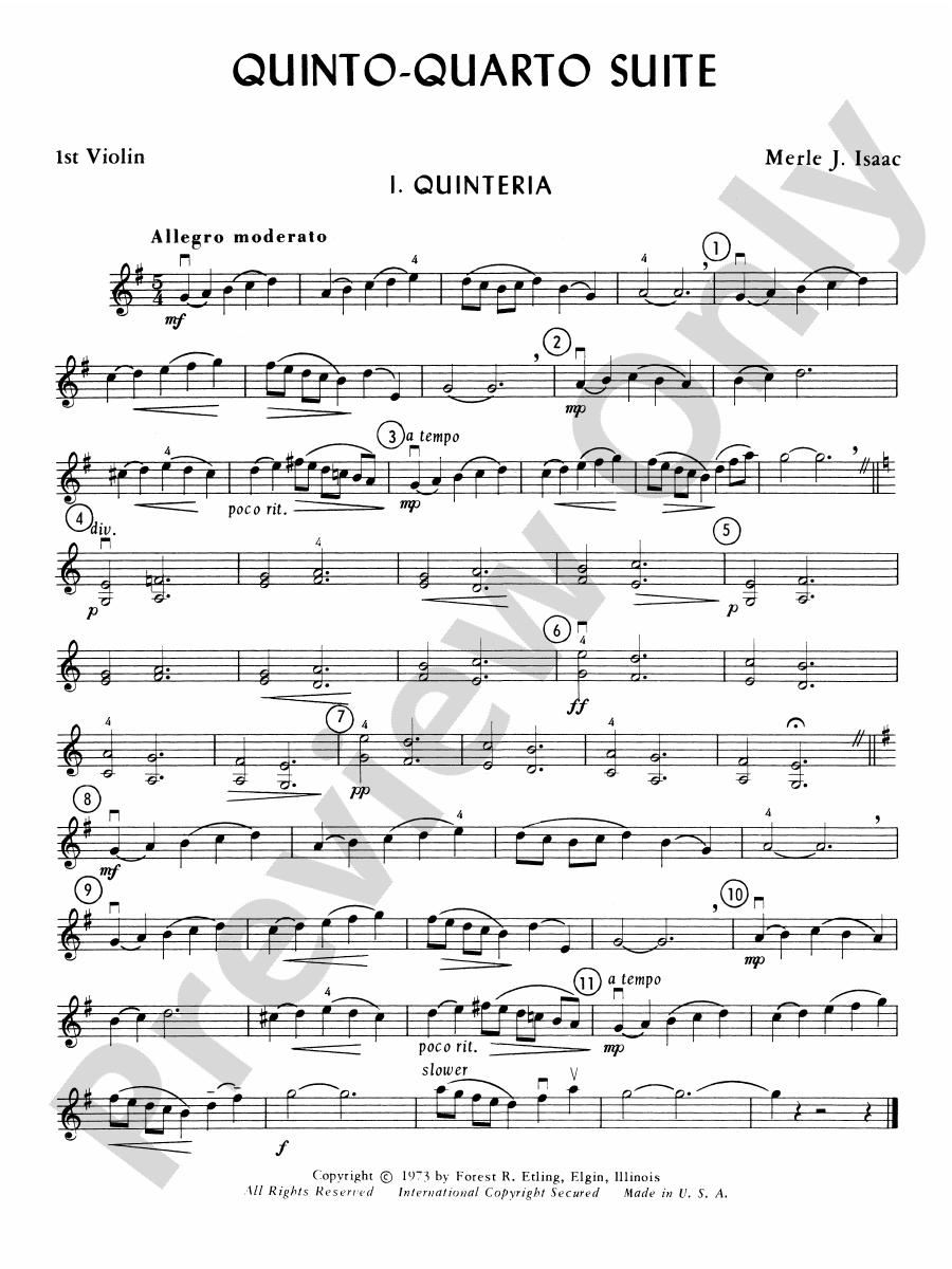 Quinto-Quarto Suite: 1st Violin: 1st Violin Part - Digital Sheet Music ...