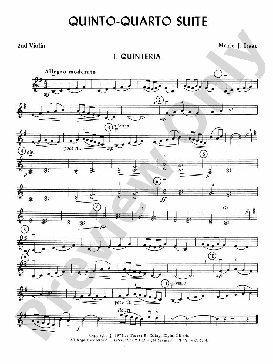 Quinto-Quarto Suite: 2nd Violin: 2nd Violin Part - Digital Sheet Music ...