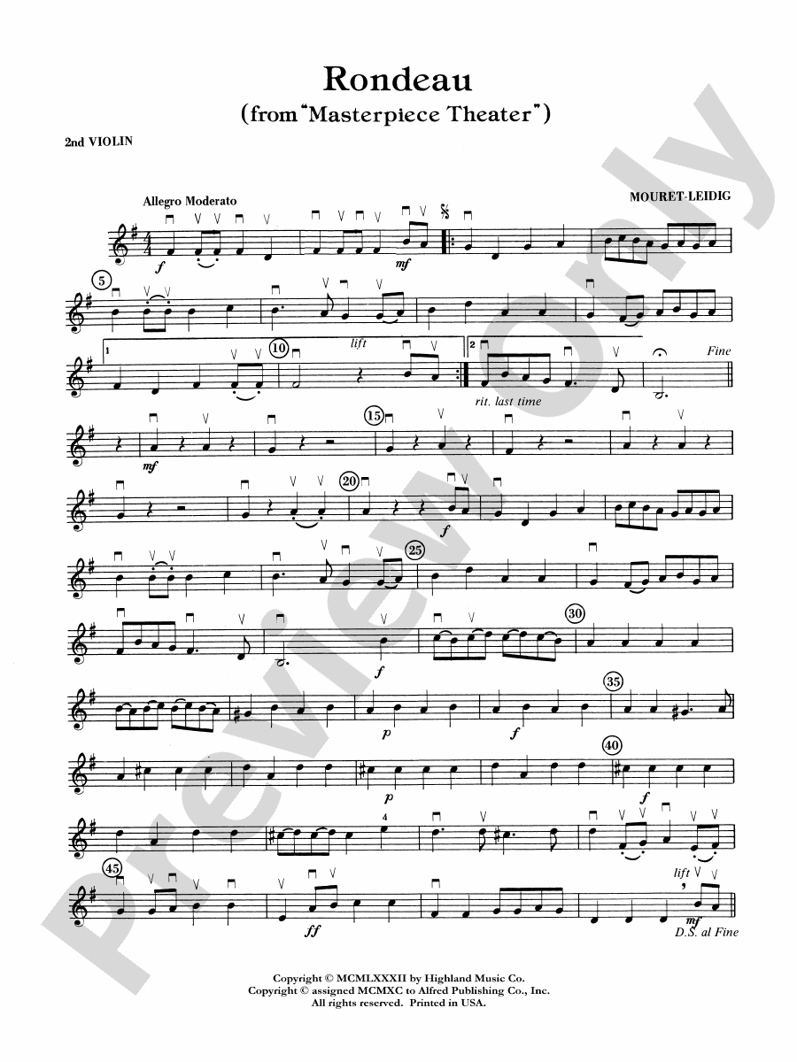 Rondeau (Theme from Masterpiece Theatre): 2nd Violin: 2nd Violin Part ...