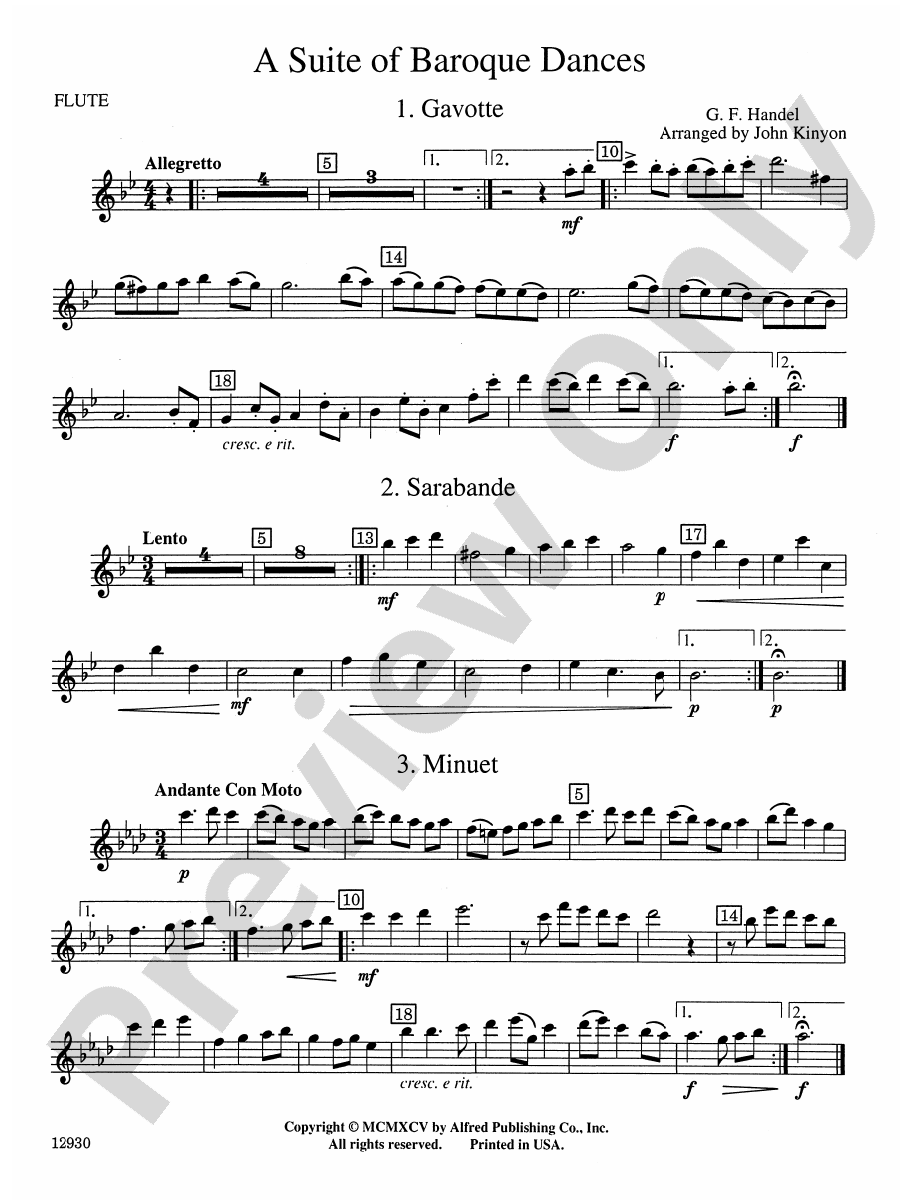 A Suite of Baroque Dances: Flute: Flute Part - Digital Sheet Music Download