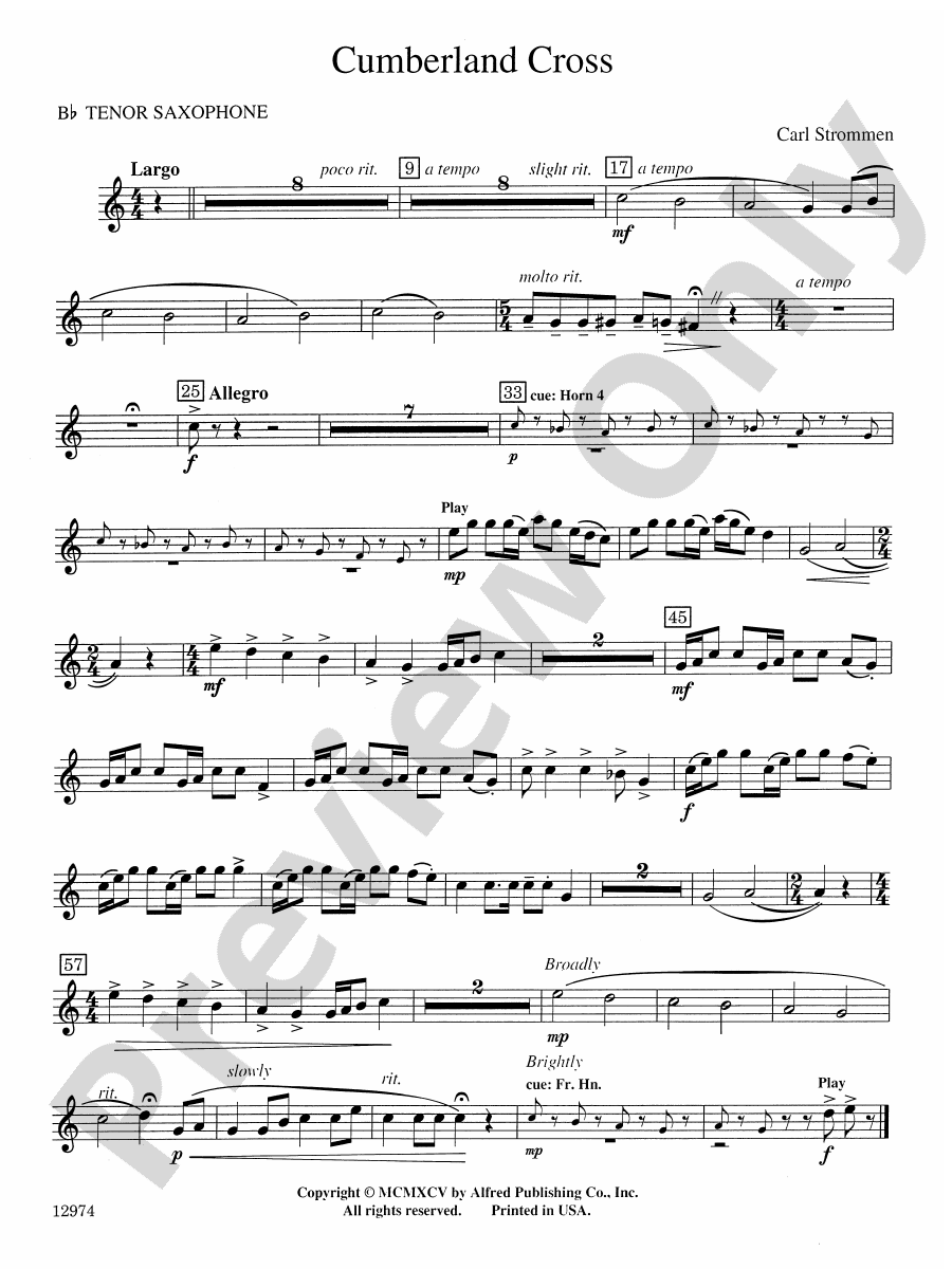 Cumberland Cross: B-flat Tenor Saxophone: B-flat Tenor Saxophone Part ...