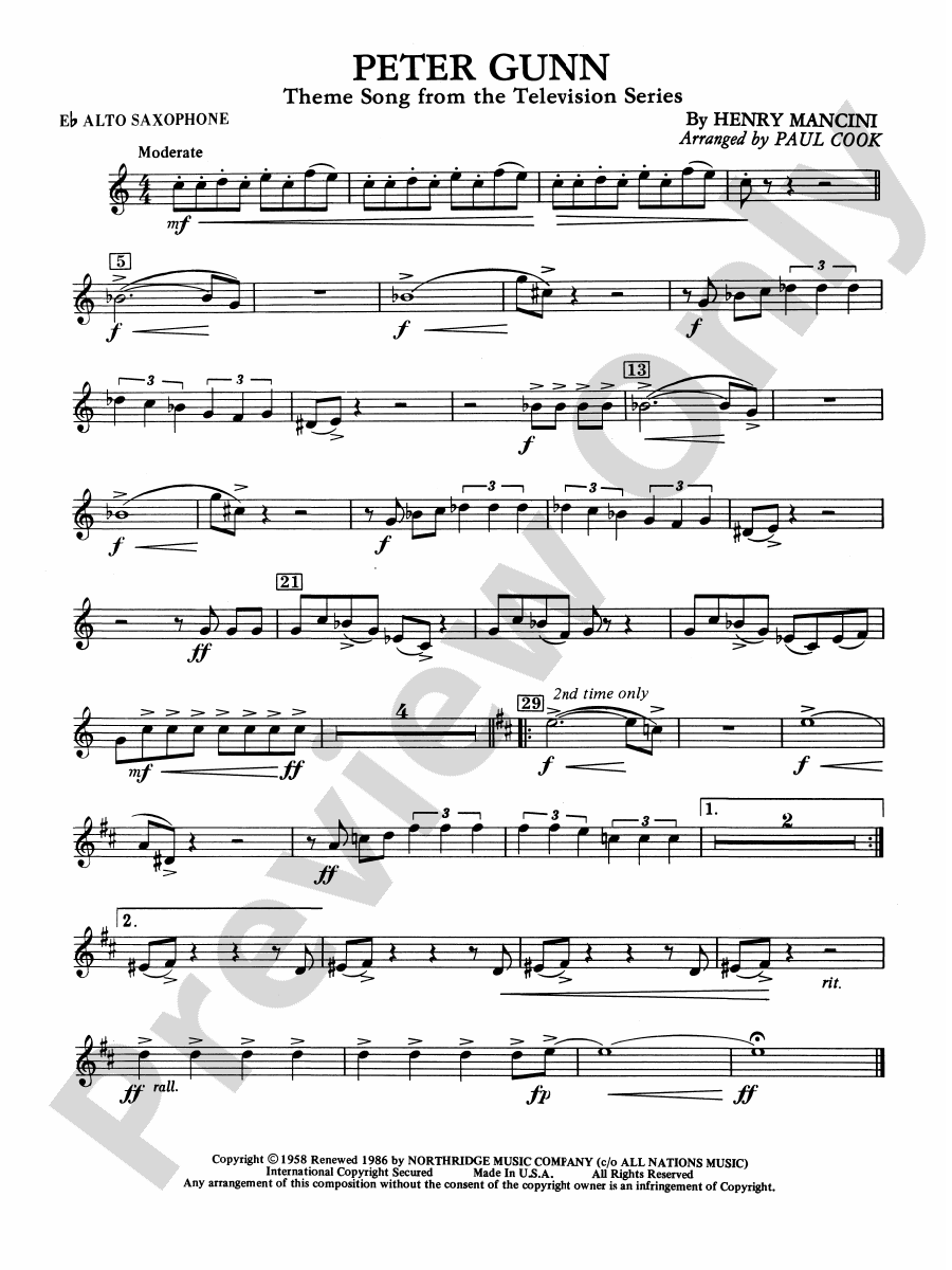 Peter Gunn: E-flat Alto Saxophone: E-flat Alto Saxophone Part - Digital ...