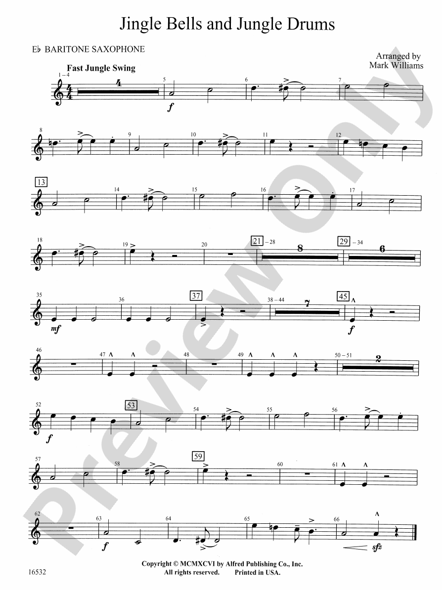 Jingle Bells and Jungle Drums: E-flat Baritone Saxophone: E-flat Baritone Saxophone Part ...